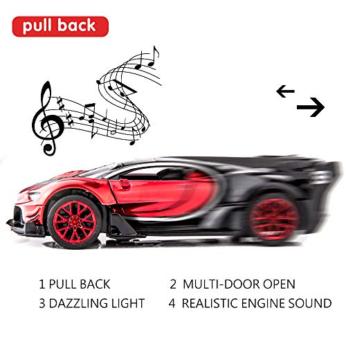 BDTCTK Bugatti Vision GT Supercar 1/32 Zinc Alloy Die Casting Pull Back Car Model Toy Sound and Light for Boy Girl Gift (red)