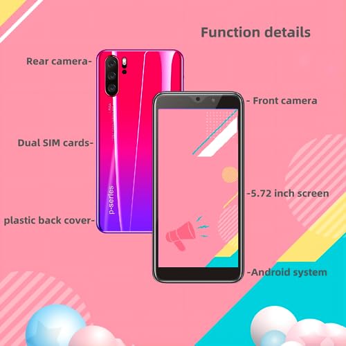 aderroo Unlocked Cell Phone,Reno4pro Android Smartphone,Dual SIM Card,5.72-inch Screen,1GB RAM 8GB ROM,Supports The SIM Card Frequency Band of 3GWCDMA:850/2100MHZ(red-Gold)