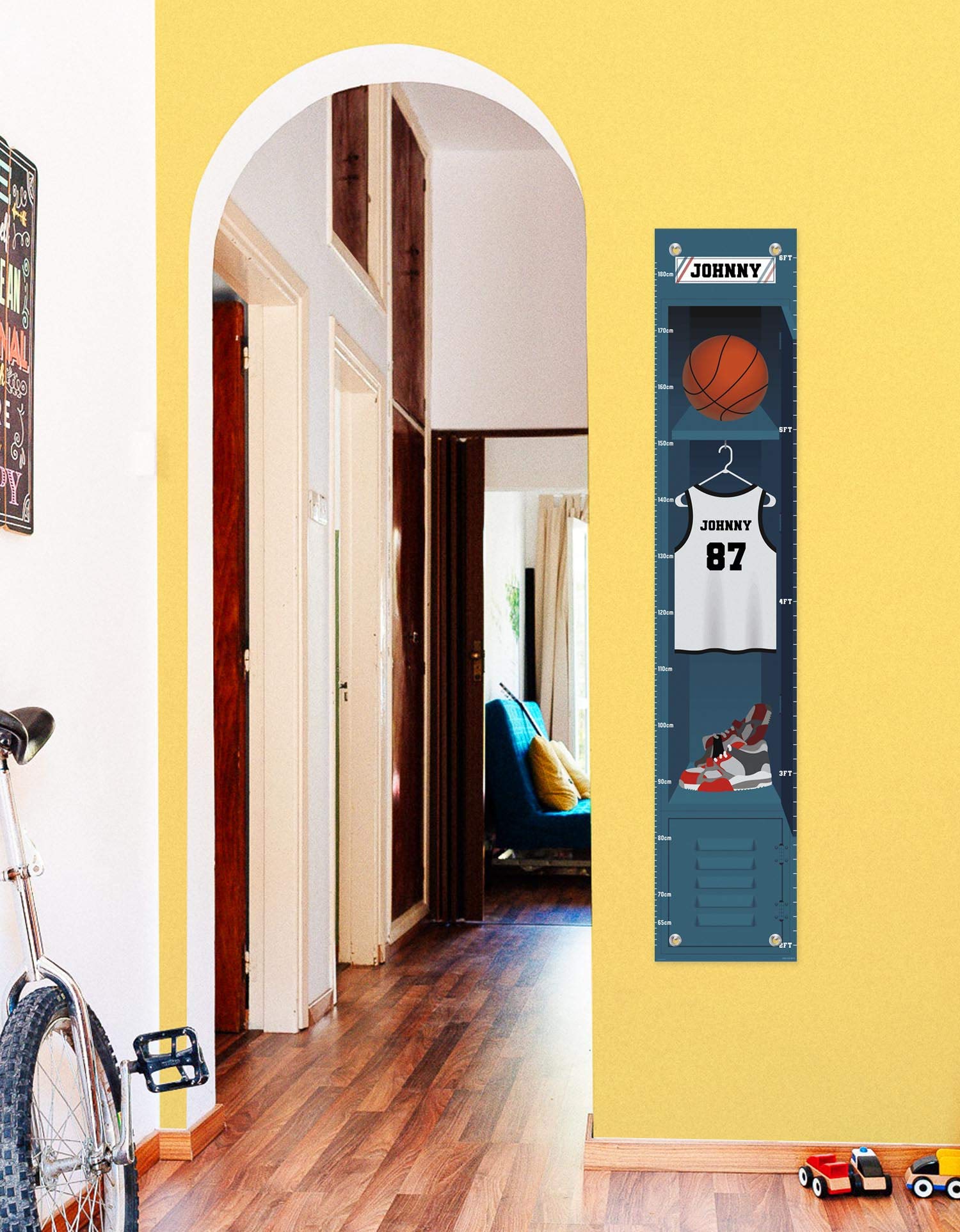 Sports Growth Chart Basketball Locker Custom Name Gift for Kids Room Decor Personalized Growth Chart
