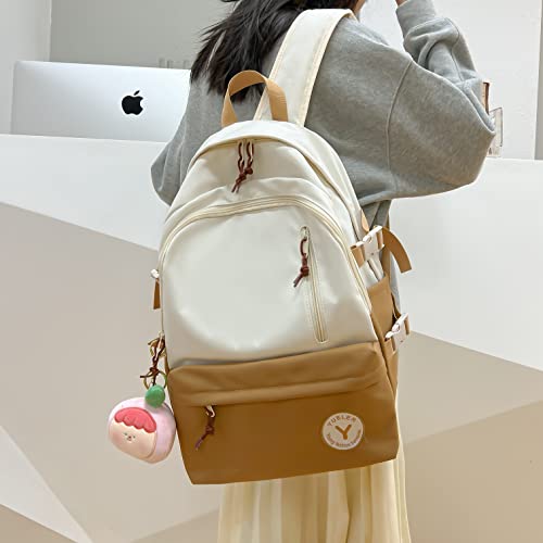 BOUTIKOME Classic Basic Black Backpack For Women Waterproof Lightweight Aesthetic Casual Travel Daypack(Khaki,One Size)