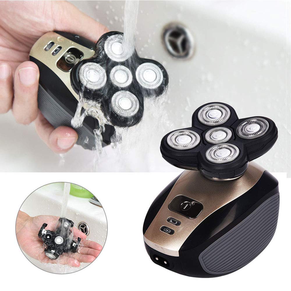 Men's 5 in 1 5D Electric Rotary Razor Rechargeable Waterproof Five-Headed Beard, Hair Razor for a Perfect Bald Look, Cordless and USB Rechargeable