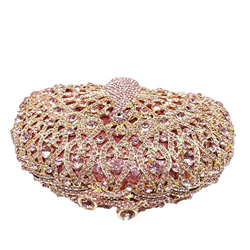 Boutique De FGG Elegant Crystal Clutches For Women Peacock Clutch Bag Evening Purses and Handbags (Small, Pink)
