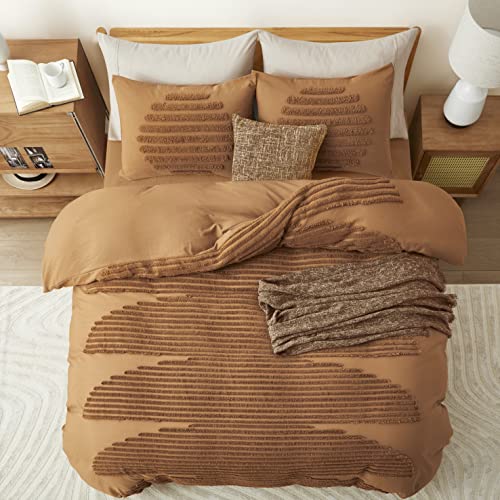 BEDAZZLED Duvet Cover Queen(90''נ90'')Size, 3 Pieces Boho Bedding Sets for Shabby Chic Home, Tufted and Soft Comforter Cover Set, Pumpkin