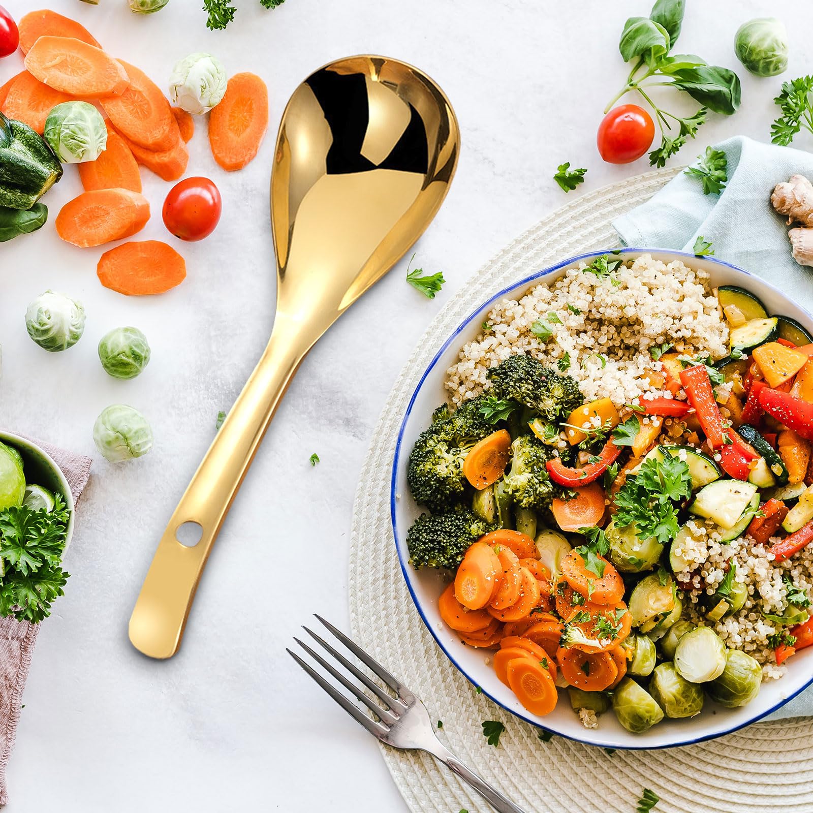 9 Inch Gold Stainless Steel Rice Spoon Paddle, Metal Rice Spatula Scoop, Non-Stick Rice Cooker Spoon, Soup Ladle Rice Scooper Spoons for Serving Cooking Kitchen Utensil