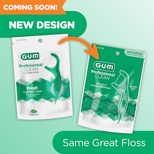 GUM Professional Clean Floss Picks - Extra Strong Shred-Resistant Floss, Easy Grip Handle - Dental Flossers for Adults - Fresh Mint Flavor, 40ct (6pk)