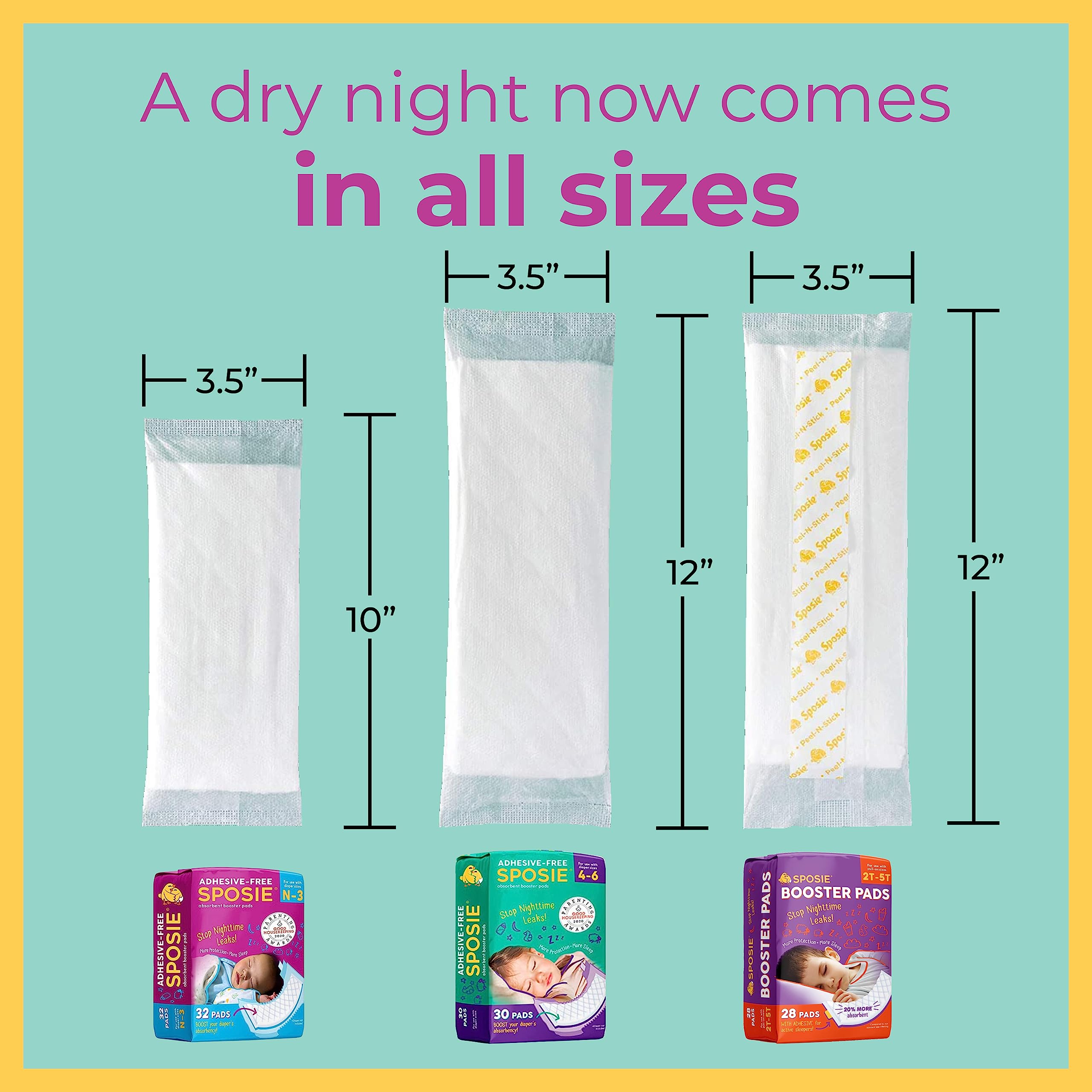 Sposie Booster Pads, Stop Overnight Diaper Leaks, Fits sizes Newborn 1 2 3, No Adhesive for Sensitive Skin, 32 ct