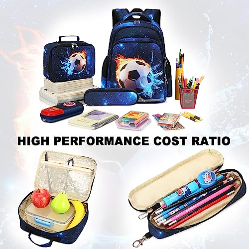 CAMTOP School Backpack for kids, Boys Soccer Backpacks with Lunch Box Football BookBag Set for Kindergarten Elementary (Age 3-10)