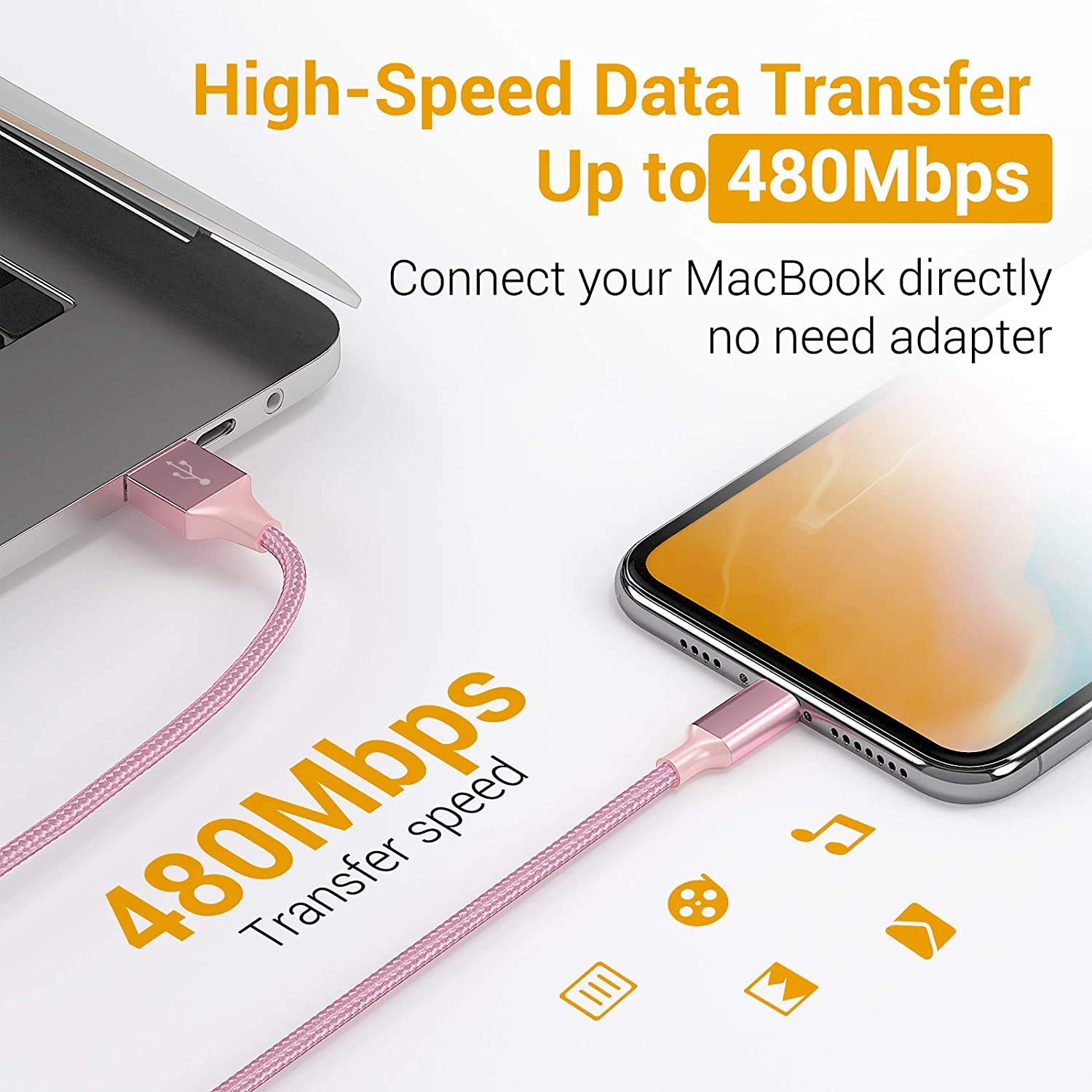 Marchpower Pink iPhone Charger Cable - MFi Certified Lightning Cord 3Pack 3ft 6ft 10ft USB-A Fast Charging Syncing Cable iPhone 14 13 12 Mini SE 11 Pro MAX Xs XR X 8 7 6 Plus S E iPad iPod AirPods Pr