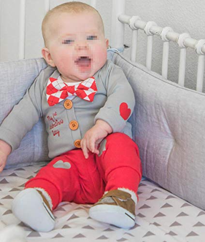 Infant Baby Boy Valentines Day Clothes My First Valentines Day Romper Bodysuit Pants Outfits Set 3PCS (Valentine's Day, 0-6M)