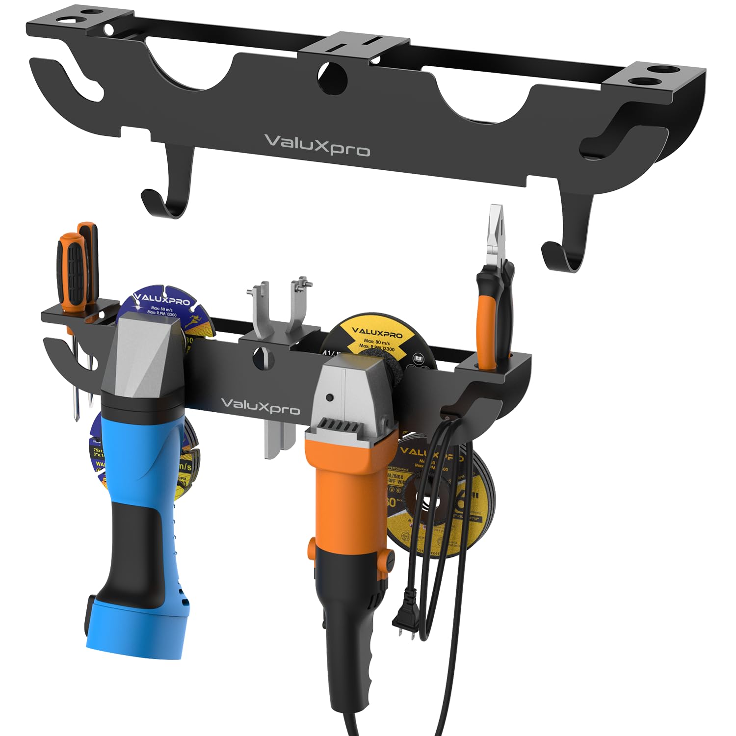 Angle Grinder Holder for Milwaukee/Dewalt, Angle Grinder Tool Stand, Grinders Power Tools Holder Storage Rack, Garage Wall Mount Bracket for Cutters Polishers with Cord Hanger and Hooks