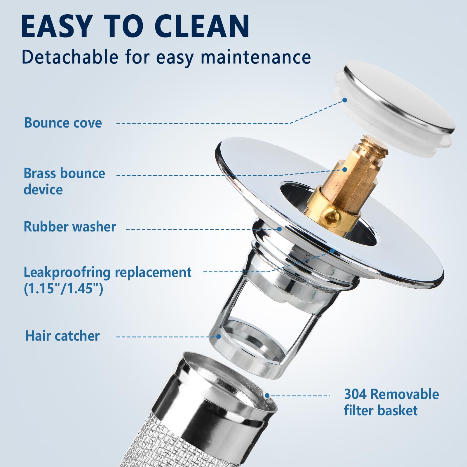 Anytin 2pcs Bathroom Sink Drain Strainer Pop Up Sink Drain Stopper with Removable Stainless Steel Filter Basket, for US Universal Bathroom Kitchen Basin Sink Stopper Bathroom Sink Stopper