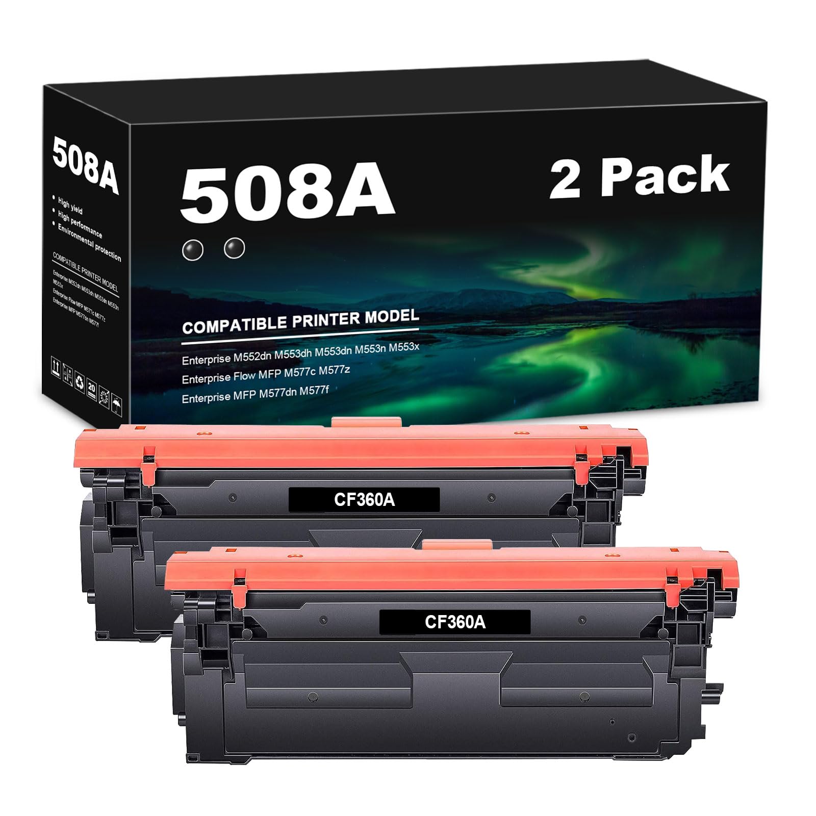 508A Toner Cartridge Compatible Replacement for HP 508X CF360A for Enterprise M552dn M553dh M553dn M553n M553x Flow MFP M577c M577z M577dn M577f Printer (2 Black)