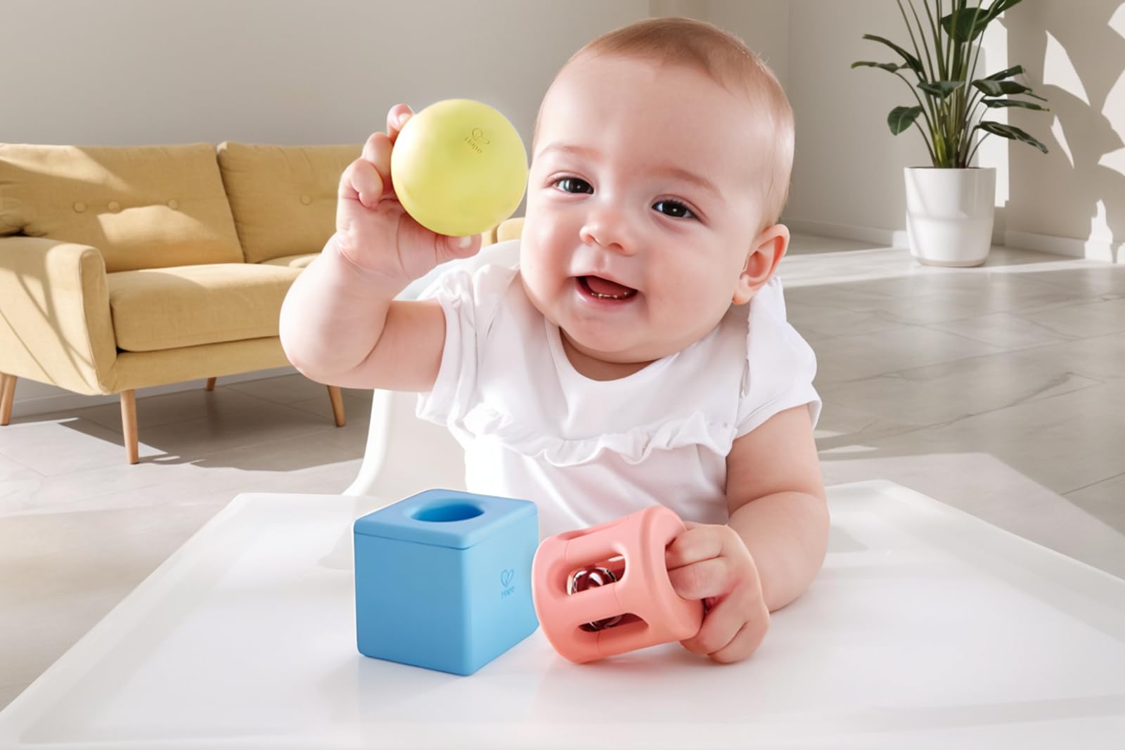 Hape Geometric Rattle | Colorful Rattle Toys for Newborn, Infants & Toddlers, 3 Piece Early Educational Toy Set