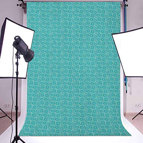 7x10 FT Ivory and Blue Vinyl Photography Backdrop,Oriental Doodle Style Spirals Pattern Ancient Middle Motifs Background for Baby Shower Bridal Wedding Studio Photography Pictures