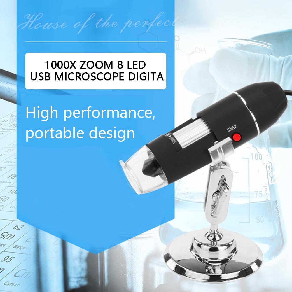 USB Digital Microscope, 1000X Zoom USB Microscope Digital Magnifier Endoscope Camera Adjustable 8 LEDs Electronic Microscope with Stand for Industrial Testing, Laboratory Research