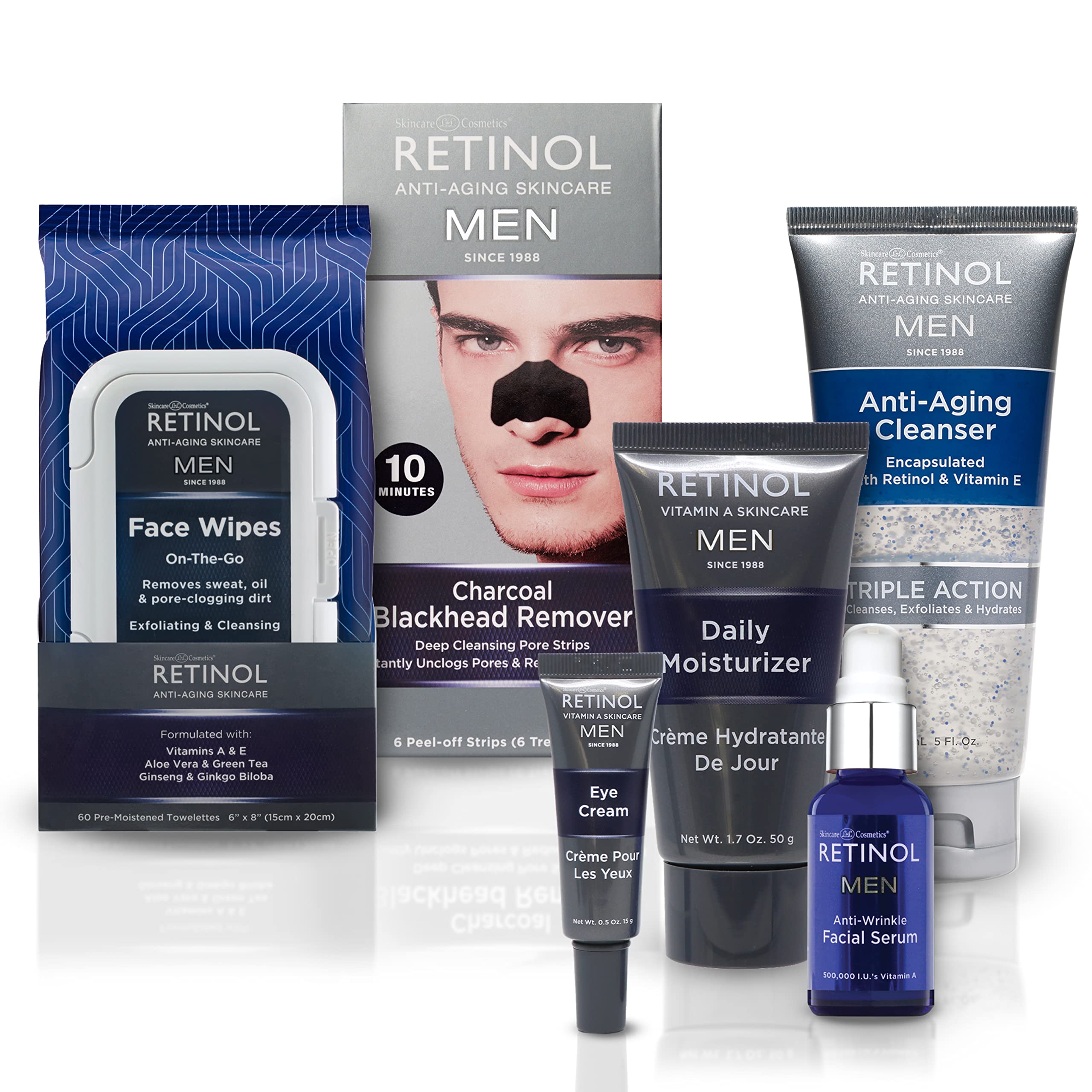 Retinol Men Facial Wipes Anti-Aging Cleansing Towelettes - Quickly cleanse face from sweat, oil and pore-clogging dirt without any heavy residue