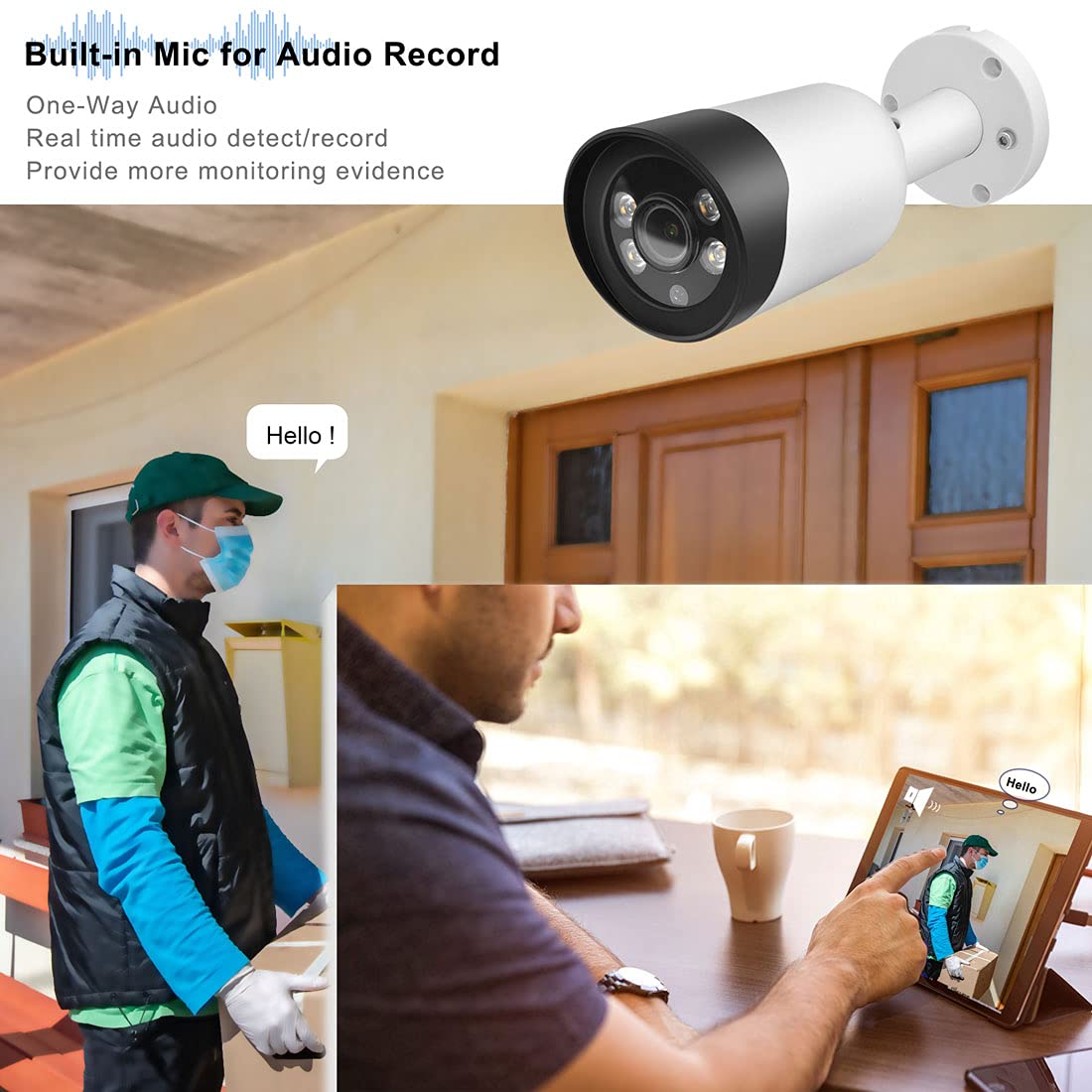 Outdoor 8MP Full Color IP Security Camera with 2.8mm Lens, Full-Time Color Night Vision Bullet Camera with Motion Detection, Built-in Mic, WDR, IP67 Waterproof