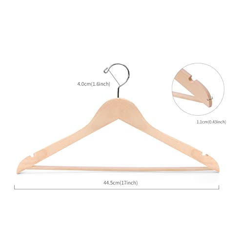 Nature Smile 20 Pack Premium Adult Unfinished Natural Solid Wooden Clothes Hangers Wood Suit Coat Jacket Hanger with Extra Smoothly Cut Notches and Bar - 360°Stronger Rotatable Hook