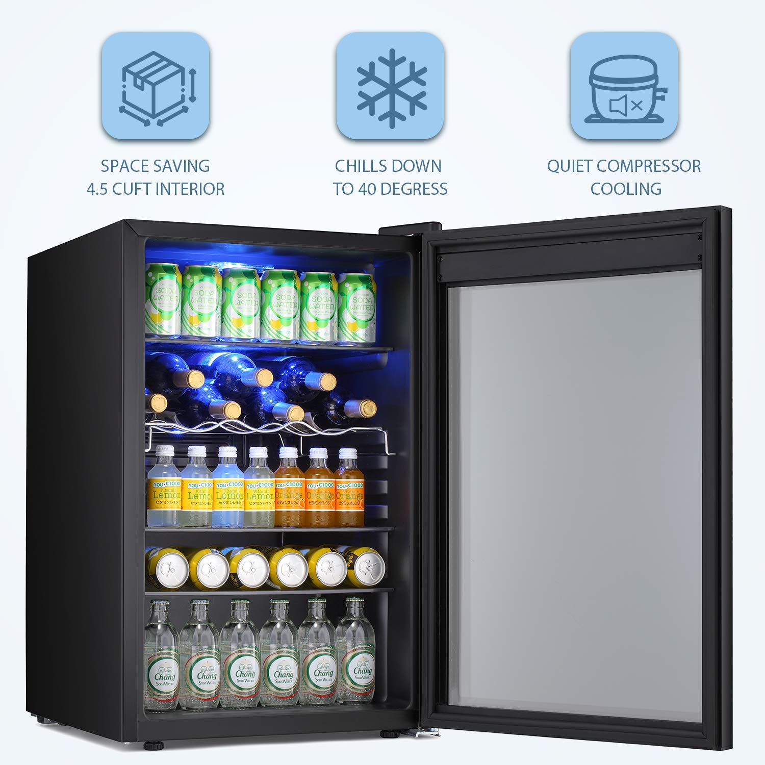 Antarctic Star Beverage Refigerator -120 Can Mini Fridge for Soda Beer or wine,Small Drink Dispenser, For Office or Bar with Adjustable Removable Shelves,4.5 Cu. Ft. (Black)…