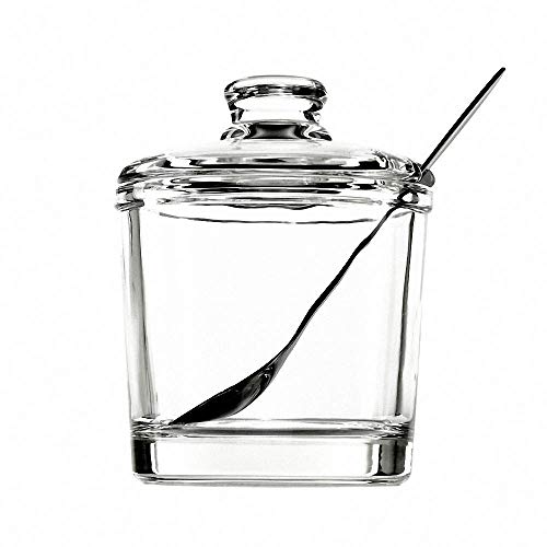 Classic Clear Glass Sugar Bowl with Lid Serving Spoon Salt Pot Pepper Storage Jar Seasoning Pot Dispenser Container Sugar Box Condiment Spice Racks Holder for Home Kitchen