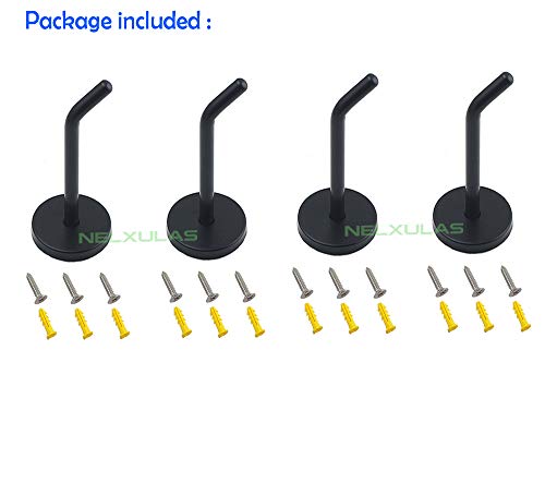 NELXULAS Classic Black Stainless Steel Heavy Duty Coat Hook, Durable Robe Hanger Wall Mount Hook, Perfect Touch Your Bathroom, Bedroom, Closets, Wardrobe, Kitchen (6", 4 PCS)