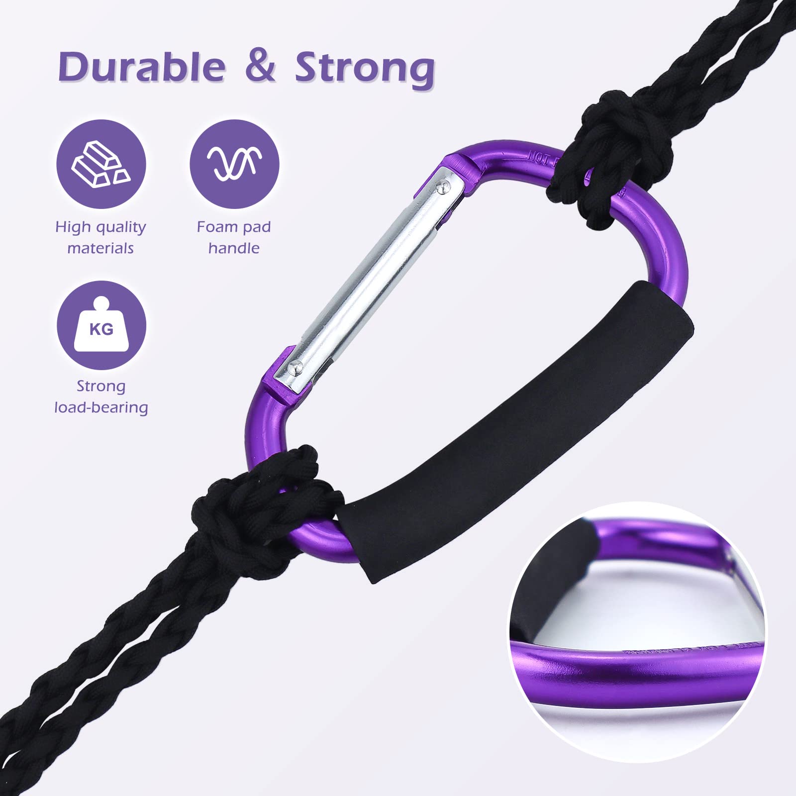 JIALEEY Strong Large Durable Buggy Carabiner Stroller Hooks Mummy Clip Pram Pushchair Grocery or Shopping and Plastic Bags Holder, 2 Pack Purple