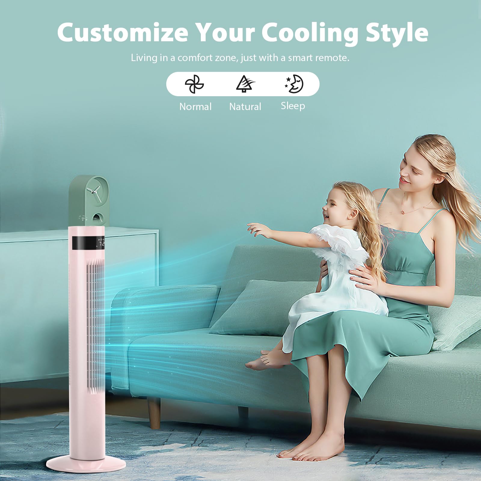 Antarctic Star Tower Fan Portable Electric Oscillating Fan Quiet Cooling Remote Control Standing Bladeless Floor Fans 3 Speeds Wind Modes Timer Bedroom Office(36 inch, Pink)