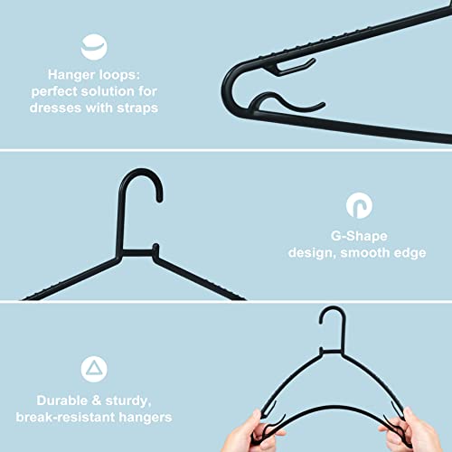 Black Plastic Hangers 20 Pack, Light Weight Durable Clothes Hangers Non-Slip Slim Heavy Duty Hangers G-Shape Standard Size Ideal for Tank T-Shirts Dresses Jackets Suits Blouses Ties Leggings (Black)