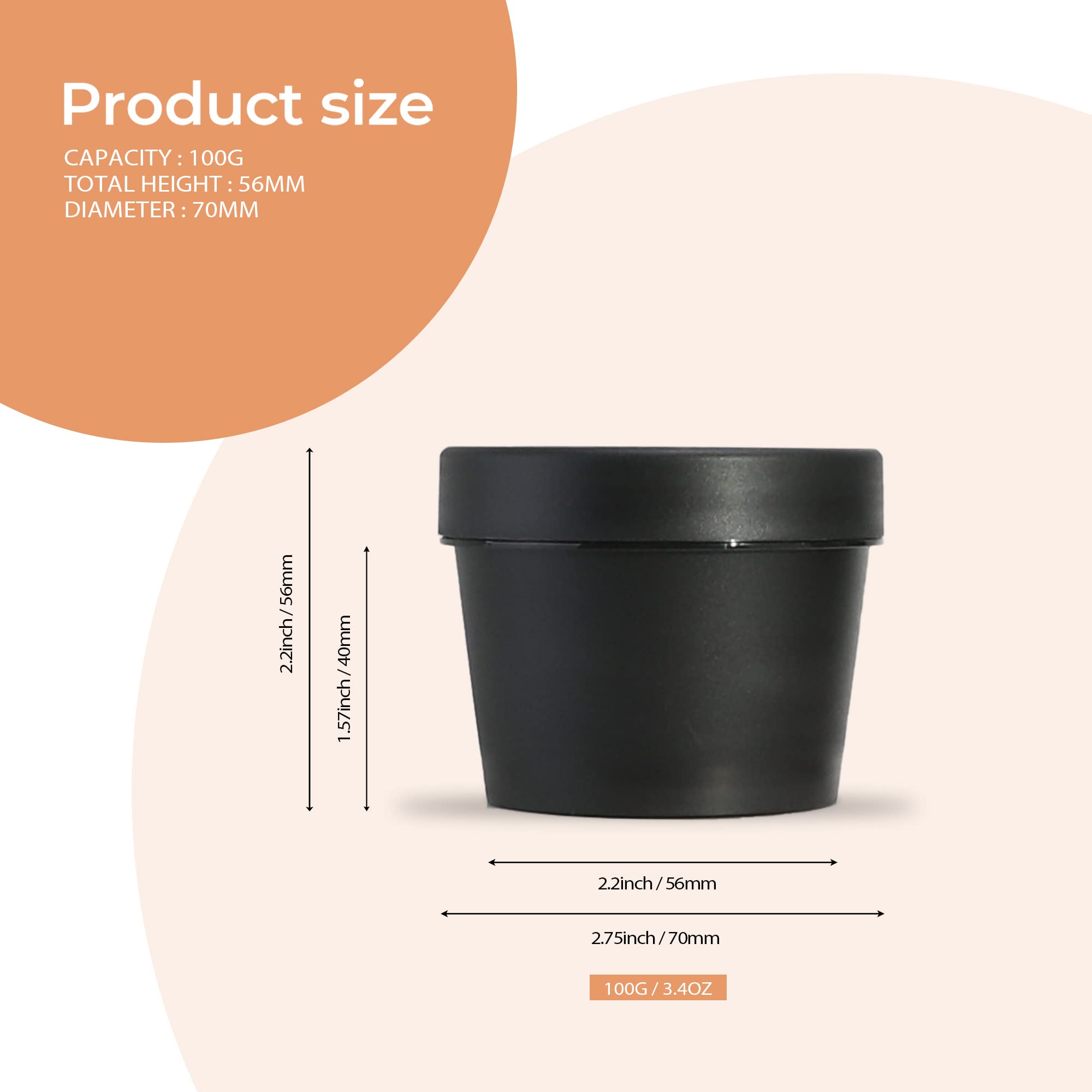 LONGWAY 3.4oz/100ml Empty Leakproof Cosmetic Pot Jars,Wide-Mouth Plastic Mask Container with Dome Lids for Beauty Products, DIY Slime Making or Travel Storage MakeUp(Black)