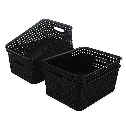 Morcte Black Plastic Storage Basket Bins Organizer, 4-Pack