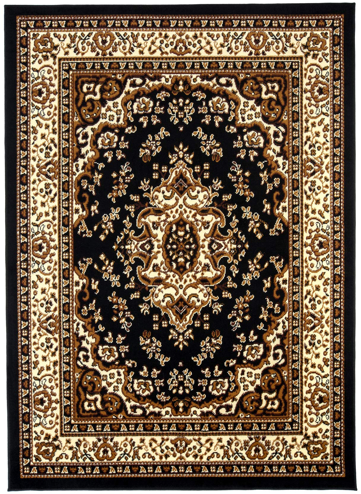 Antep Rugs Kashan King Collection Himalayas Oriental Polypropylene Indoor Area Rug (Black and Beige, 5' x 7')