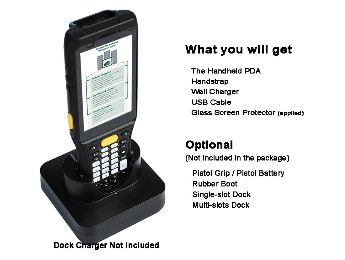 Rugged Android Handheld PDA Warehouse Inventory Barcode Scanner, Integrated Zebra 2D Scan Engine, Physical Keypad, GPS, WiFi & 4G for WMS & Logistics
