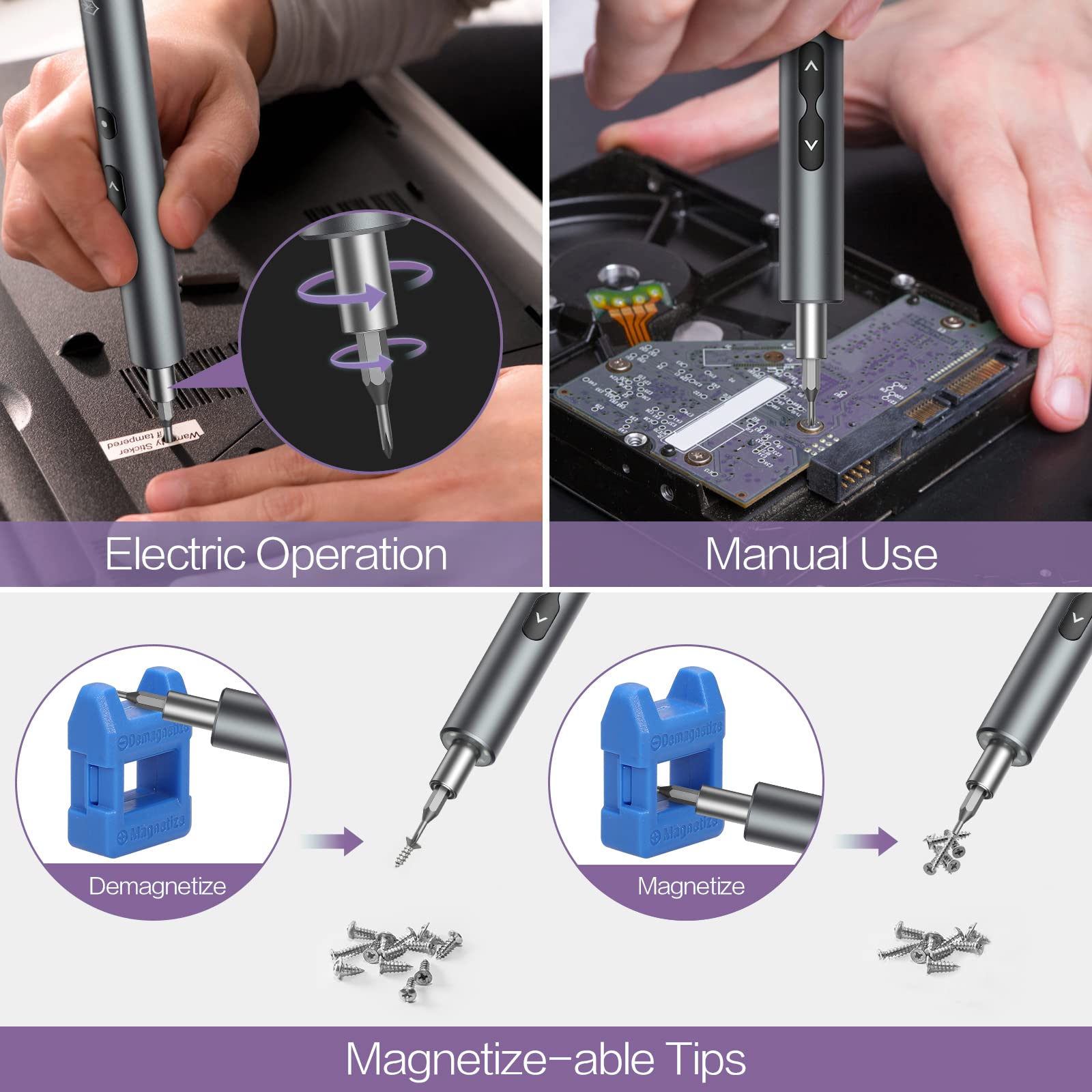 ORIA Mini Electric Screwdriver Set, 28 in 1 Cordless Precision Screwdriver Kit with 24 Bits, Rechargeable Repair Tools Kit with LED Lights for Smartphones,Toys, PC, Watch, Laptops