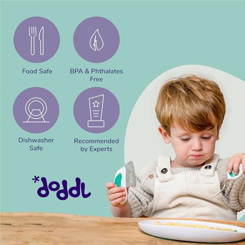 doddl Toddler Utensils, Ergonomic Fork Spoon and Knife Set for Self Feeding, Stainless Steel Silverware for 1-3 Year Olds, BPA Free, Dishwasher Safe (Magenta)