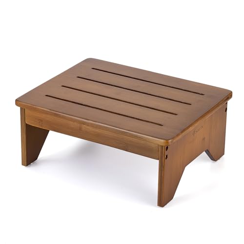 StrongTek Bamboo Step Stool, Wooden Step with Non-Slip Bottom for Safety, Lightweight and Sturdy Footstool for Kitchen, Bedroom, Living Room, Perfect for Adults, Kids, Seniors, and Toddlers (Walnut)