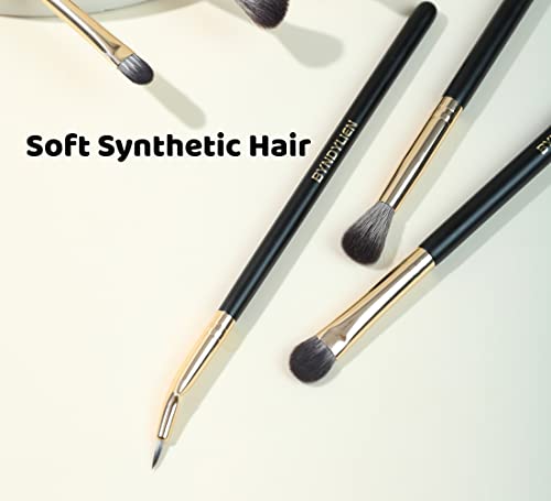 BYNDYLIEN Eye Makeup Brushes - 12pcs Champagne Gold Professional Makeup Brush Set with Soft Synthetic Fiber Hairs and Wood Handle for Eye Shadow, Blending, Concealer, Eyeliner, and Eyebrow