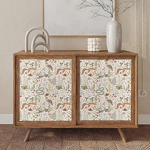 BEETAL Colorful Animal Forest Squirrel Owl Mushroom Leaf Peel and Stick Wallpaper Beige Easy Peel Off Self Adhesive Removable Stick on Wall Paper for Kitchen Renter Friendly