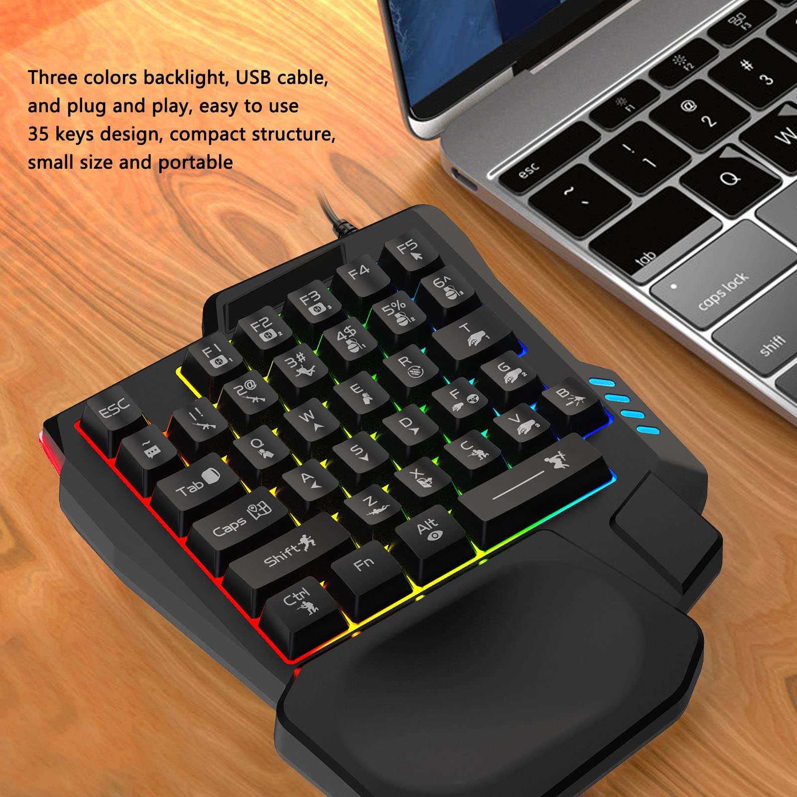 Archuu One-Handed Mechanical Gaming Keyboard,35 Keys Waterproof Professional Gaming Keypad,with 3 Color Backlight, Single Handed Keyboard for Computer Mobile Games