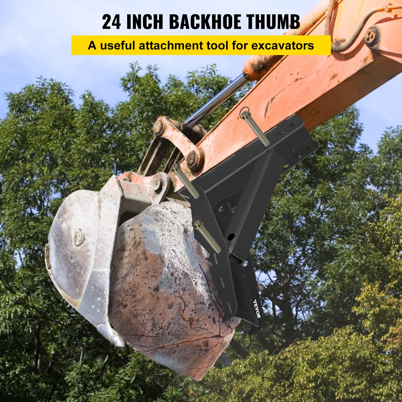 Mophorn 24 inch Excavator Hydraulic Thumb Backhoe Excavator Thumb Attachments Weld 1/2 Inch Teeth Thick Steel Plate Assembly CNC Plasma Cut Bolt-On Design