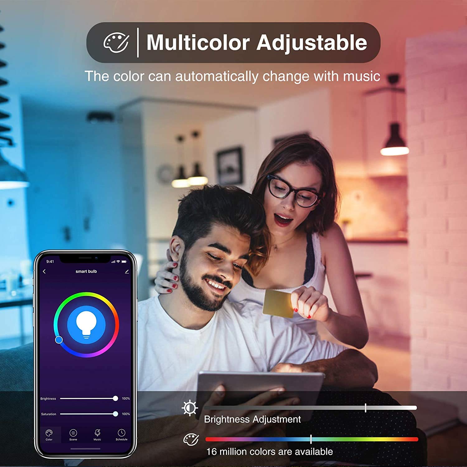 4Pack Smart Light Bulbs,Dimmable Color Changing LED WiFi Bulb,75W Energy-Saving 800 Lumens RGB Multicolor Light Bulbs Work with Alexa, Google Home,No Hub Required, 2.4GHz WiFi Only, Christmas Bulbs