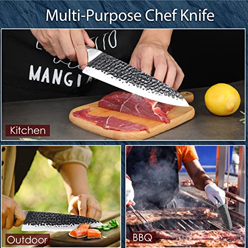8 Inch Kitchen Knife,Professional Sharp Chef Knife,German High Carbon Steel ,Hand Forged Hammered Chopping Kinfe with Ergonomic Handle,All-Around Cooking Knife in Gift Box