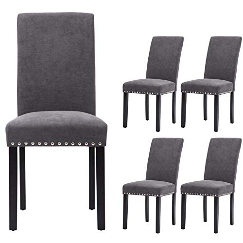 GOTMINSI Dining Chairs Set of 4 Upholstered Accent Dining Room Chairs Padded Parson Kitchen Chairs with Silver Nails and Solid Wood Legs (Grey)