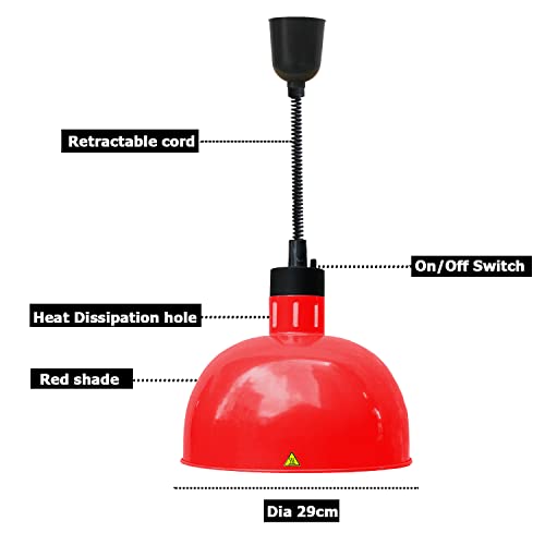 Commercial Food Heat Lamp Overhead Food Warmer Adjustable Heating Food Lamps for Buffet Restaurant Kitchen Catering,Dia29cm,110V(Red(Dia 29cm))