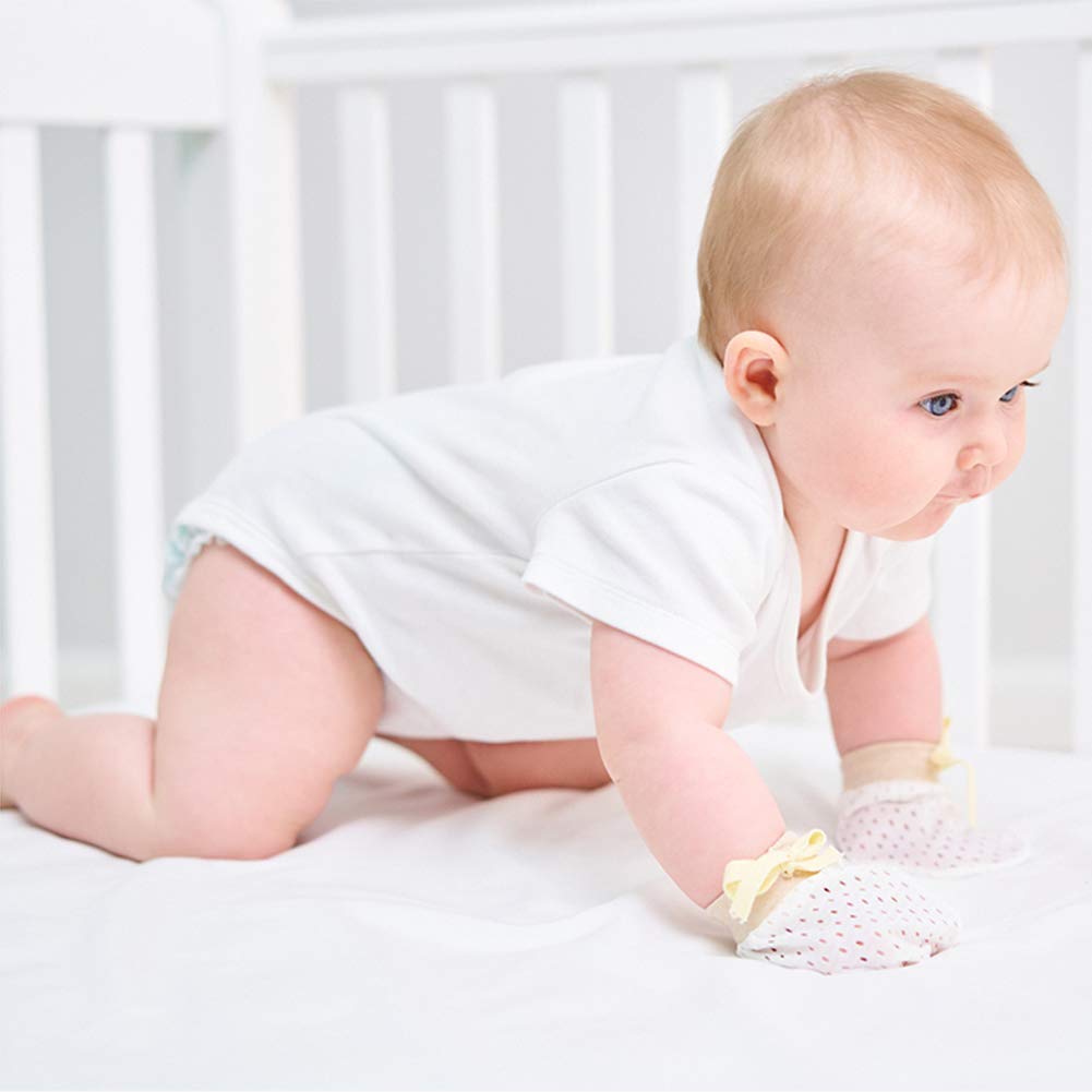 Chryvva Pack of 6 Baby Mesh Gloves Cotton No Scratch Mittens for Unisex (3Colors/6-12Months)