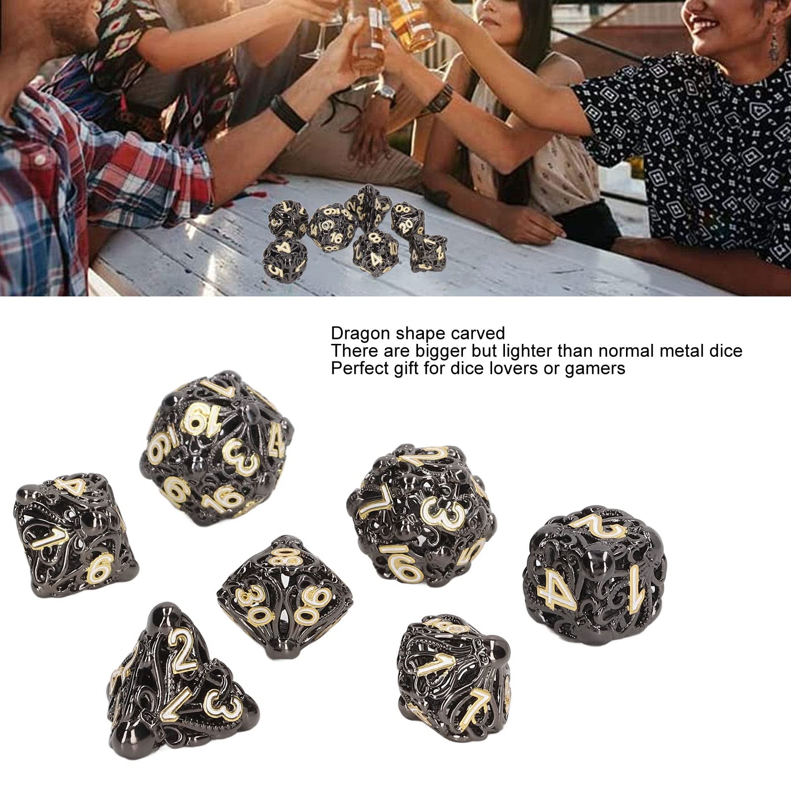 7pcs Hollow Dice Kit, Brass Hollow Dice Set for Game