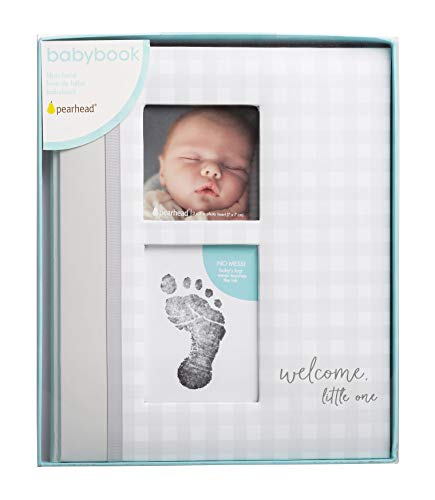 Pearhead Welcome Little One First 5 Years Memory Book, Gender-Neutral Baby Keepsake for New and Expectant Parents, Pregnancy And Milestone Journal, Gray Gingham