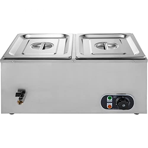Commercial Food Warmer 850W Electric Steam Table 17 Qt Bain Marie - Stainless Steel for Buffet Catering