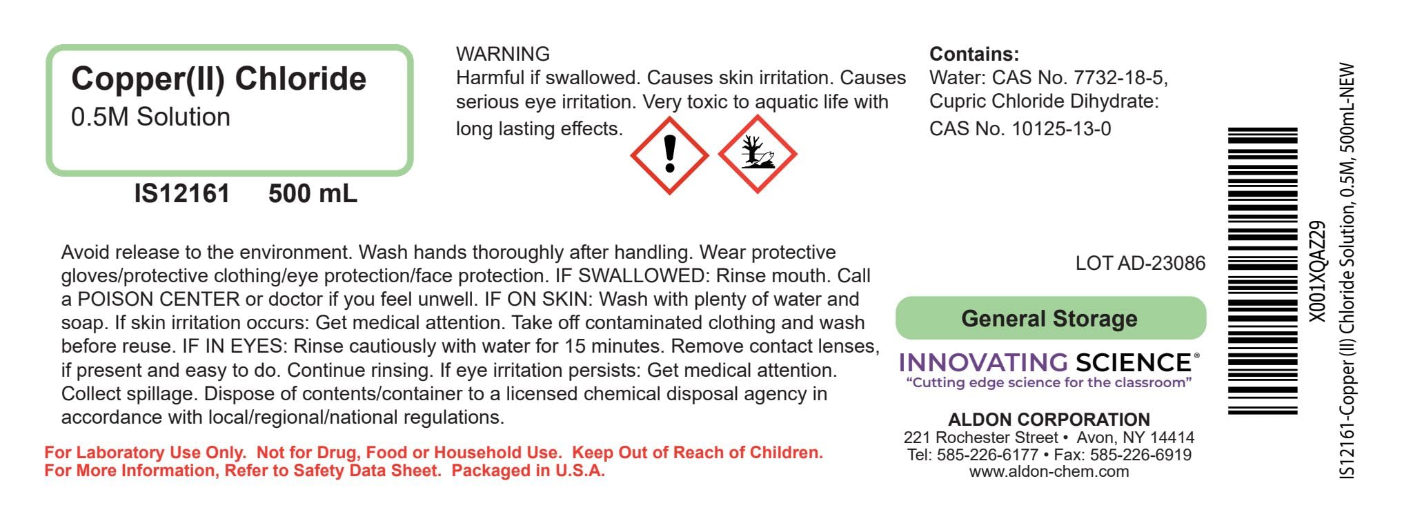 ALDON Innovating Science Copper (II) Chloride Solution, 0.5M, 500mL - The Curated Chemical Collection