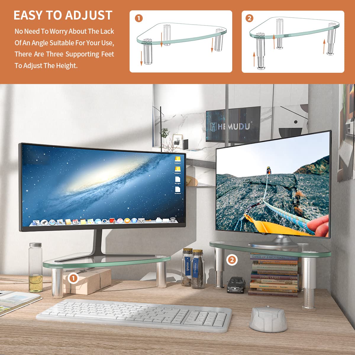 Hemudu 2 Pack Computer Monitor Riser | Triangle Desktop Universal Corner Stand for Computer Monitor & Laptop HD01T-203