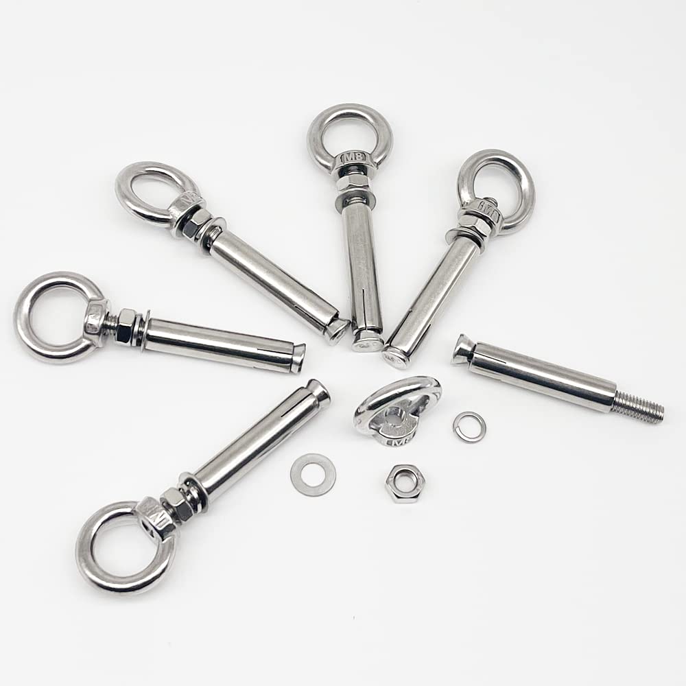 6Pack 304 Stainless Steel Expansion Bolt M8x100mm with Eyebolt Fastener Wall Concrete Brick Expansion Screw Closed Hook Anchor Bolt